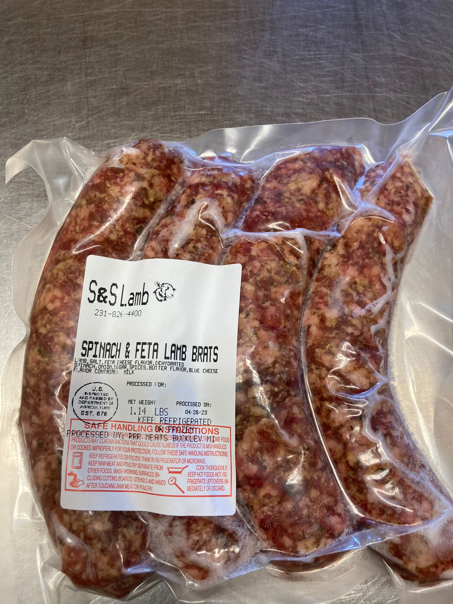 Spinach & Feta Lamb Brats - S & S Lamb Spinach & Feta Lamb Brats - S & S Lamb